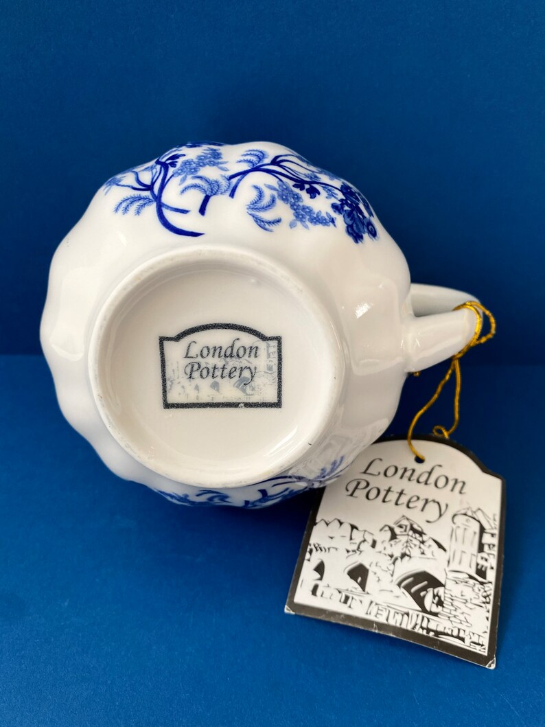 Vintage London Pottery Creamer Pitcher, Blue Flowers on White - Etsy