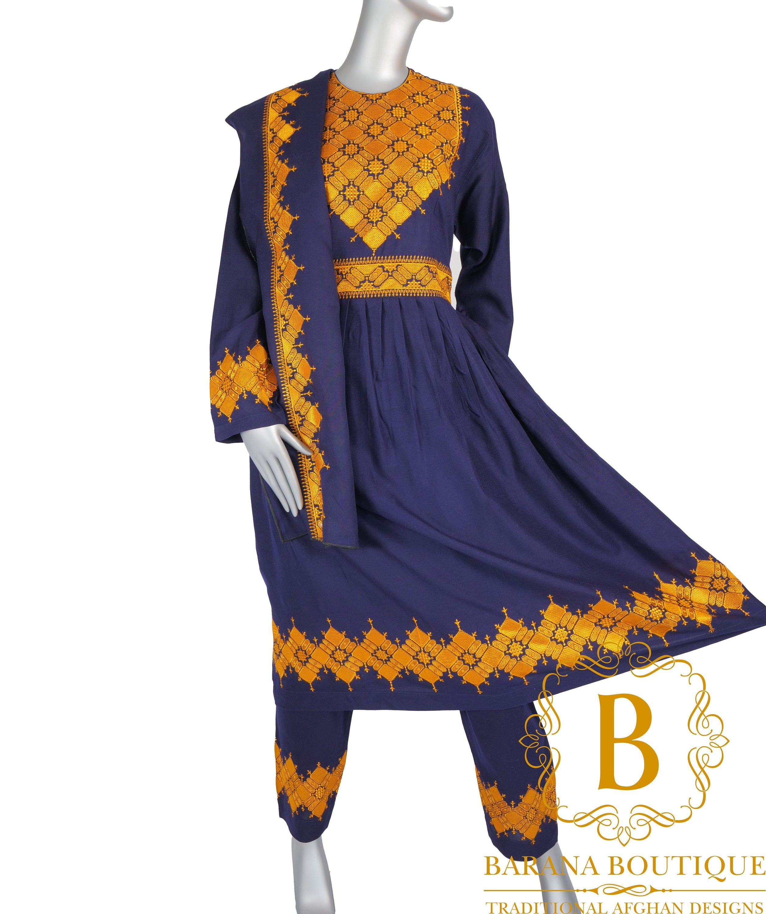 Afghan Cotton Dress – Hazara Embroidery 3pc Modest Outfit | Eid ...