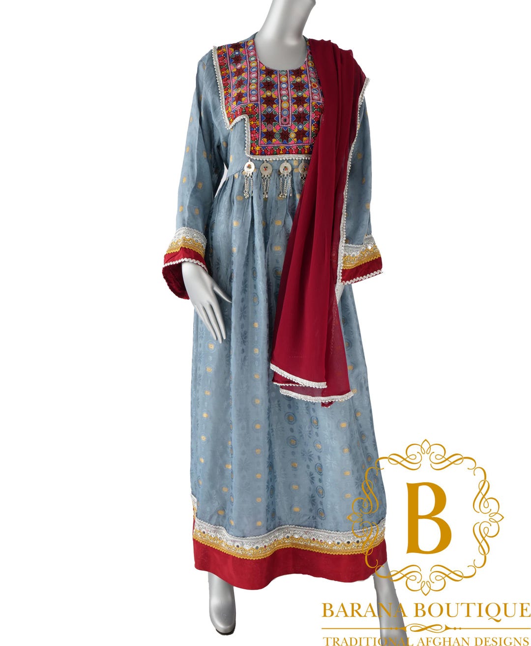 Handmade Afghan Traditional Dress Afghan Kuchi Banarasi in Multi ...