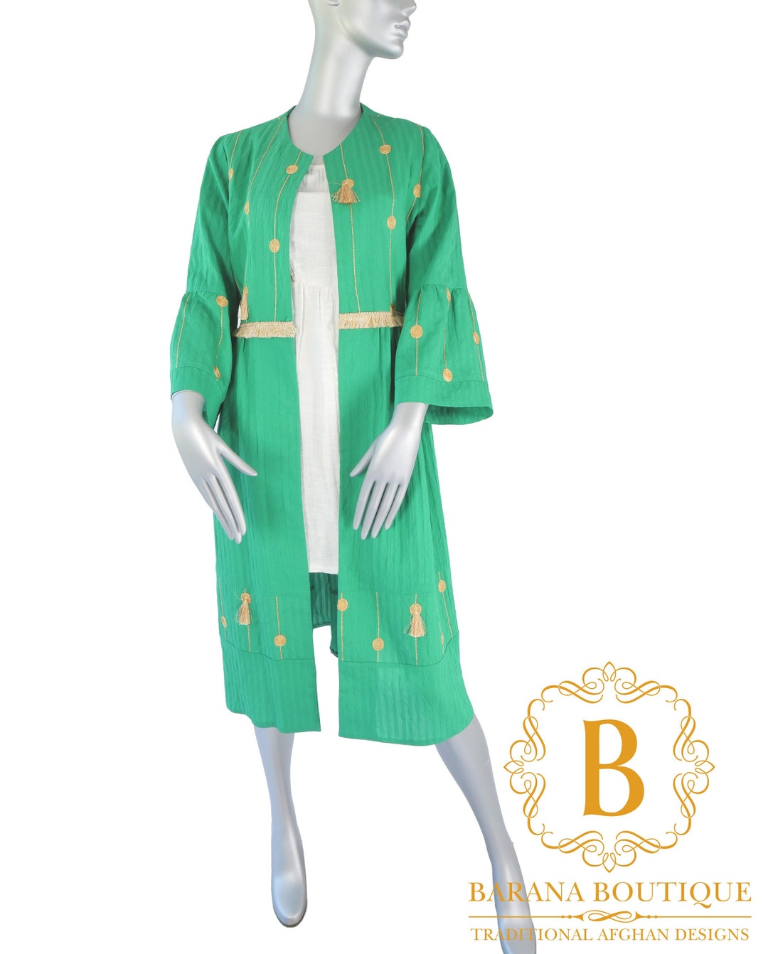 Beautiful Cardigan Abaya Gold Embroidered Mint Green Long Cardigan Eid ...