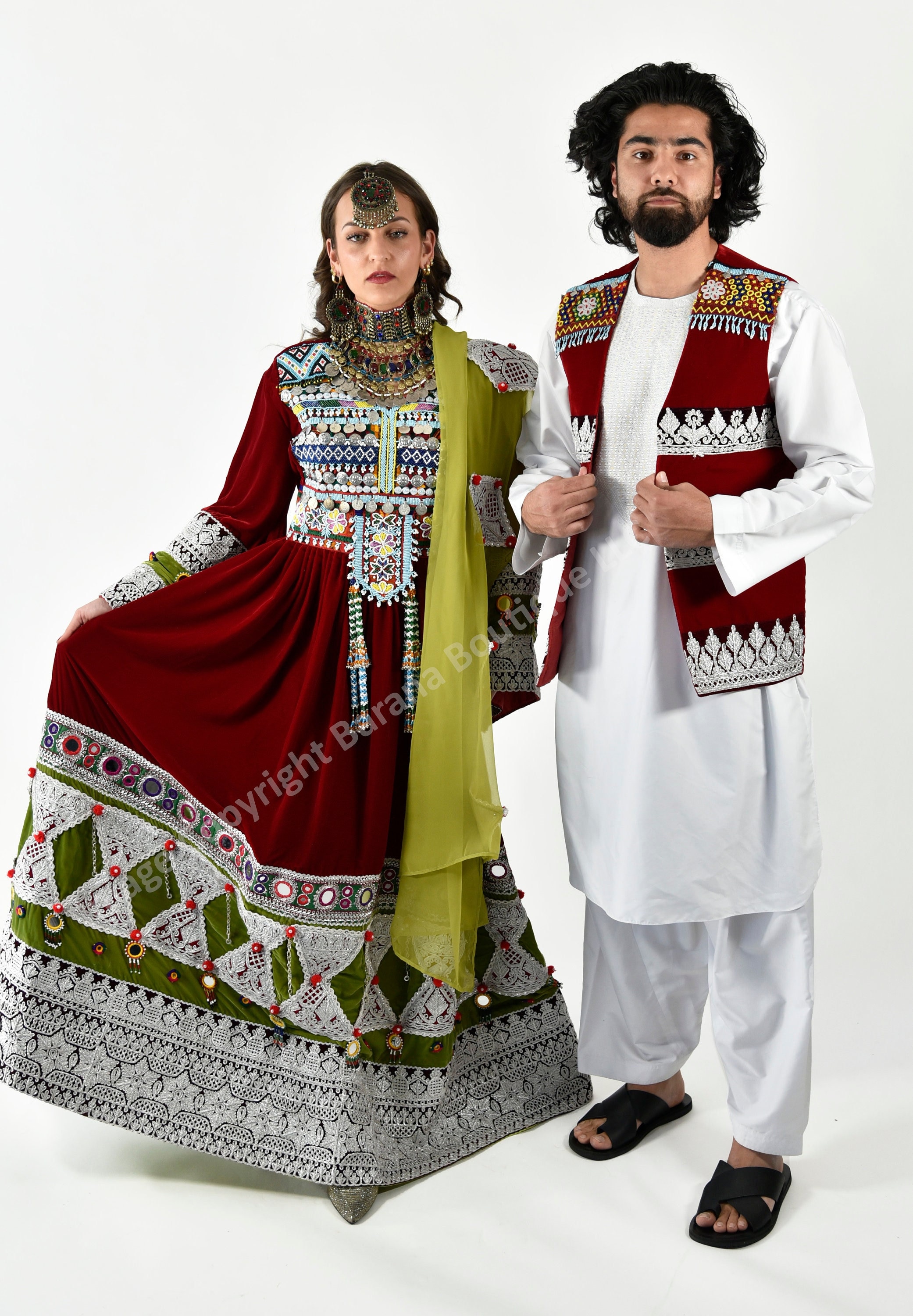 New Afghan Bridal Vintage Style Dress and Vest for Couple, Kuchi Bridal ...