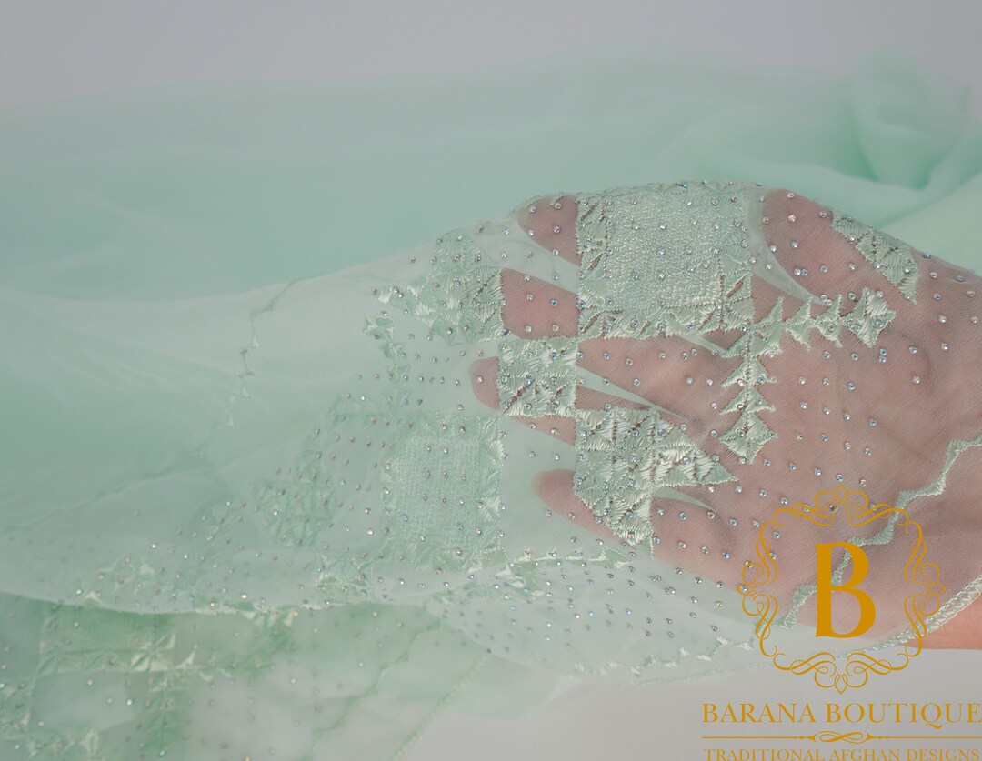 Mint Green Afghani Chadar, Embroidered Headscarf, Beautiful Scarf With ...