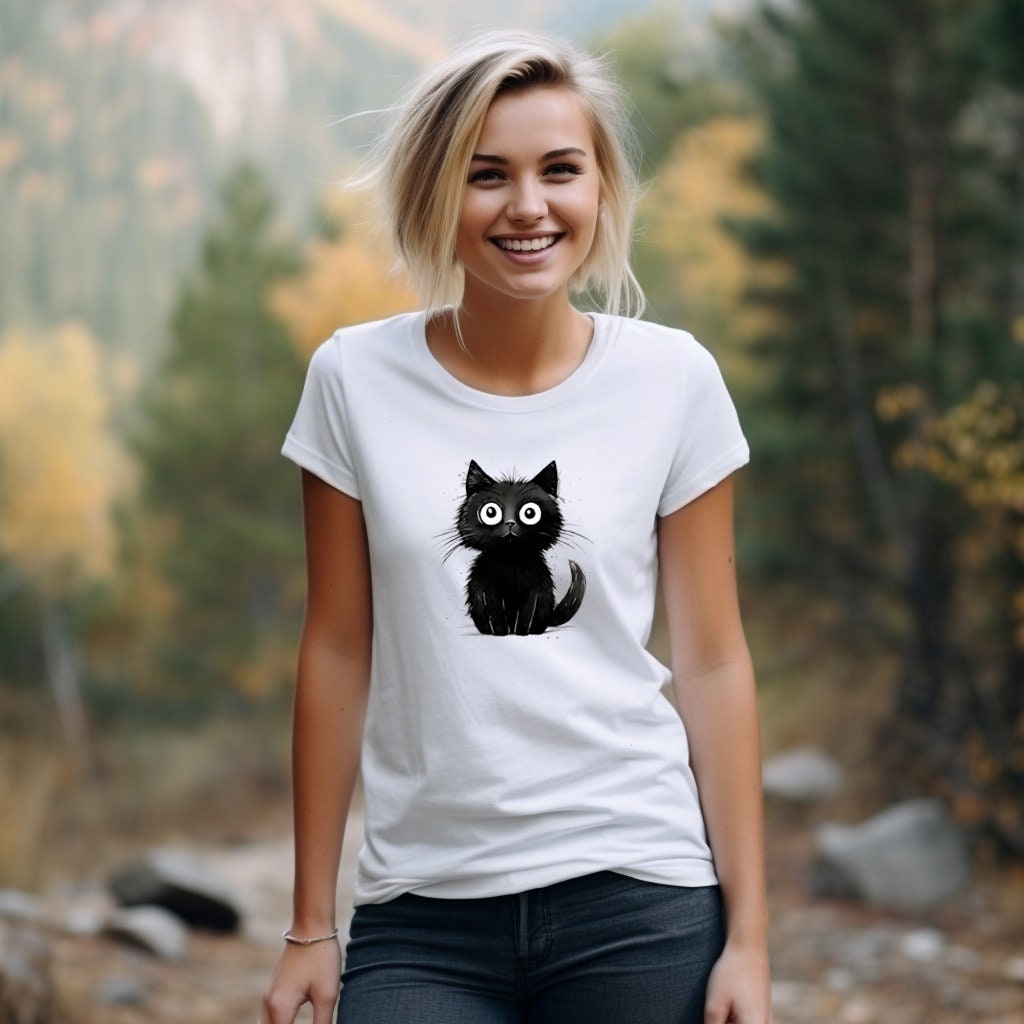Cute Black Cat Unisex T-shirt, Minimalistic Furry Shirt, Simple Black ...
