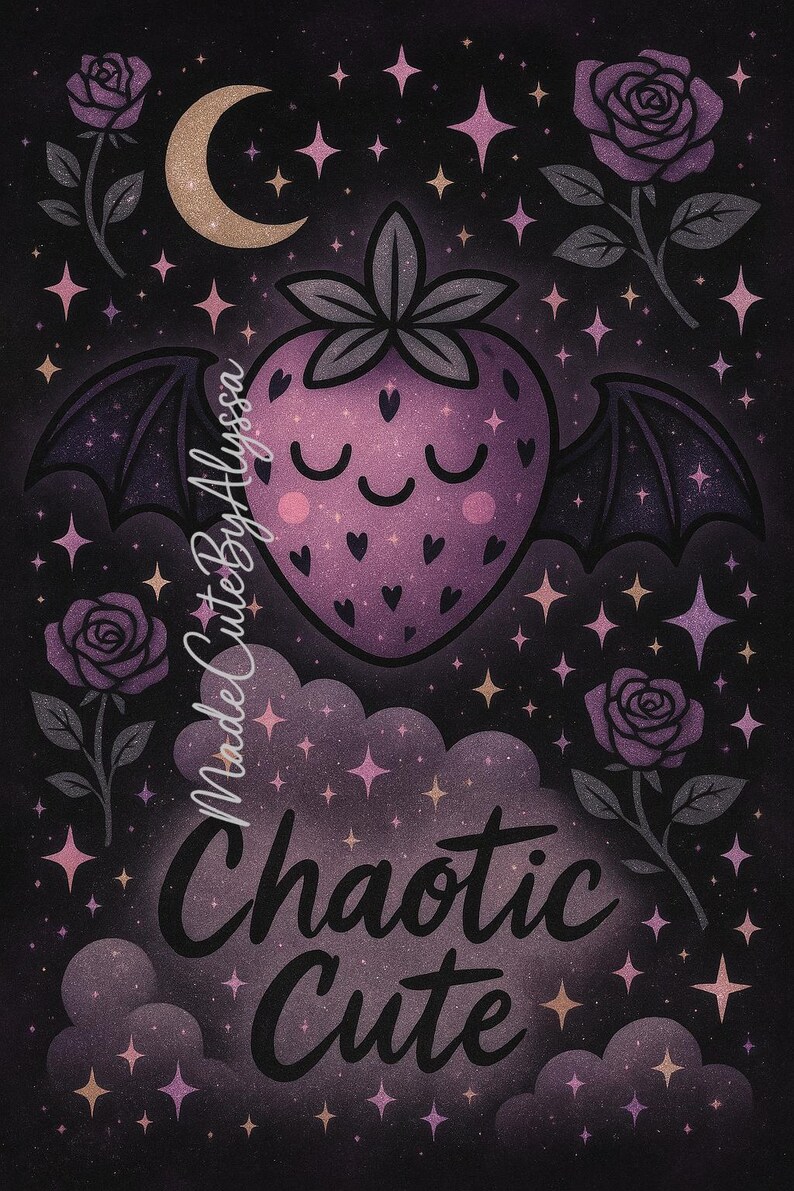 Gothic Strawberry Bat Digital Art Set | 3 Pastel Kawaii Downloads ...