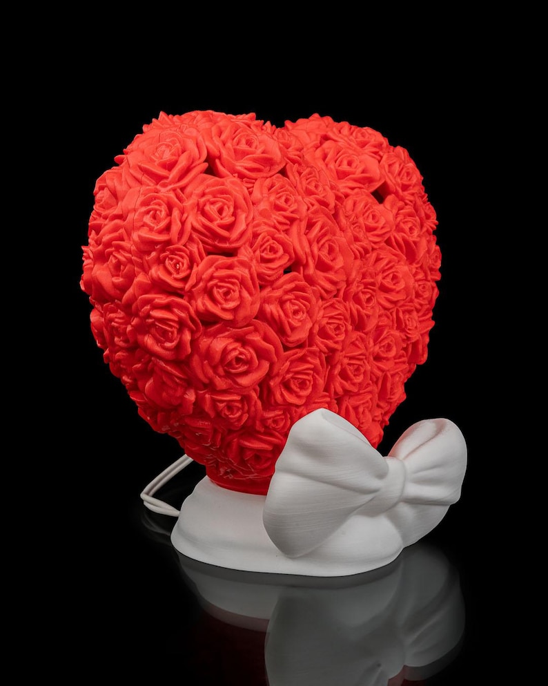Rose Heart Table Lamp Night Light 3D Printed Romantic Bedroom Decor ...