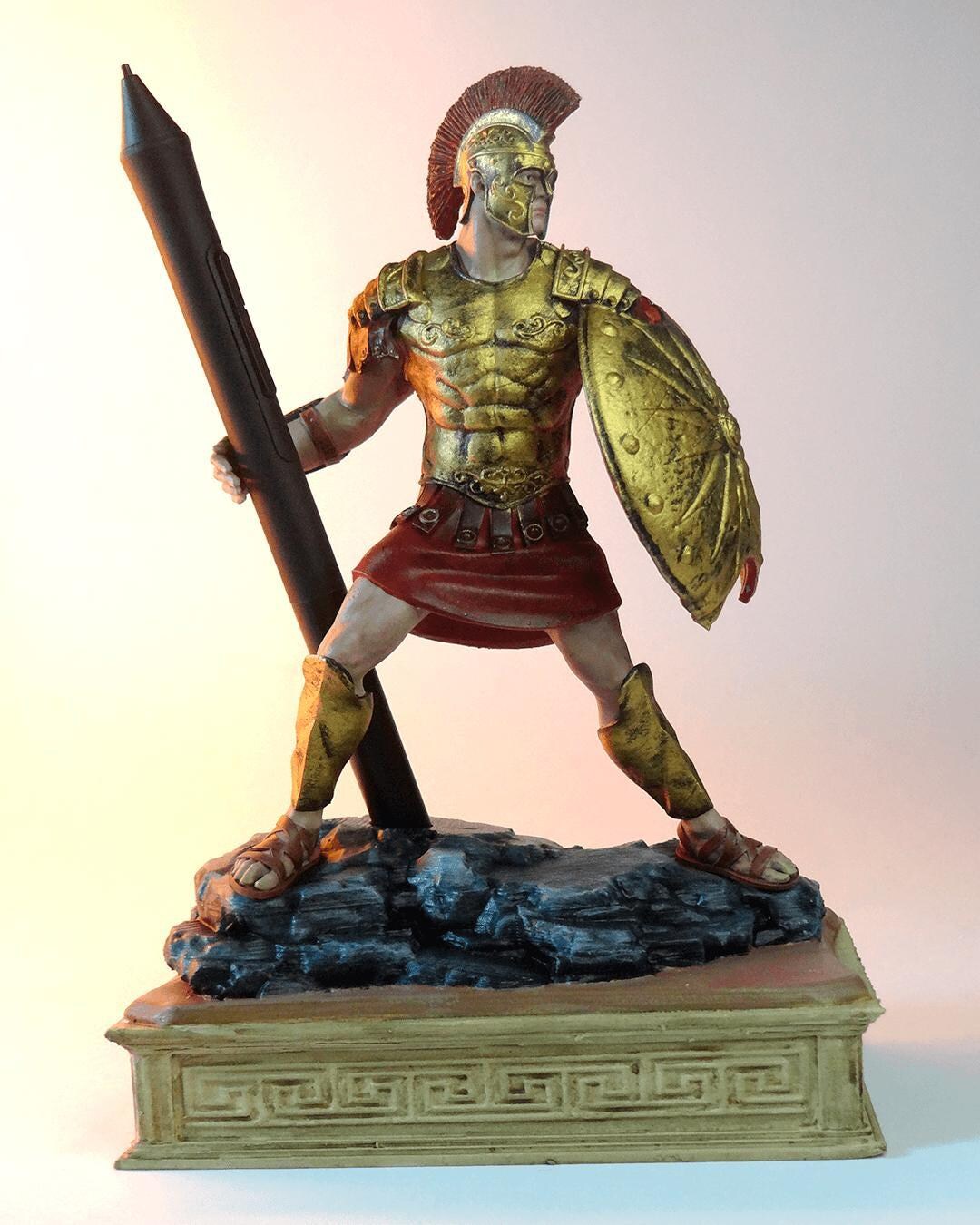 Spartan Warrior Pen Holder | Antique Roman Soldier Desk Stand | Greek ...