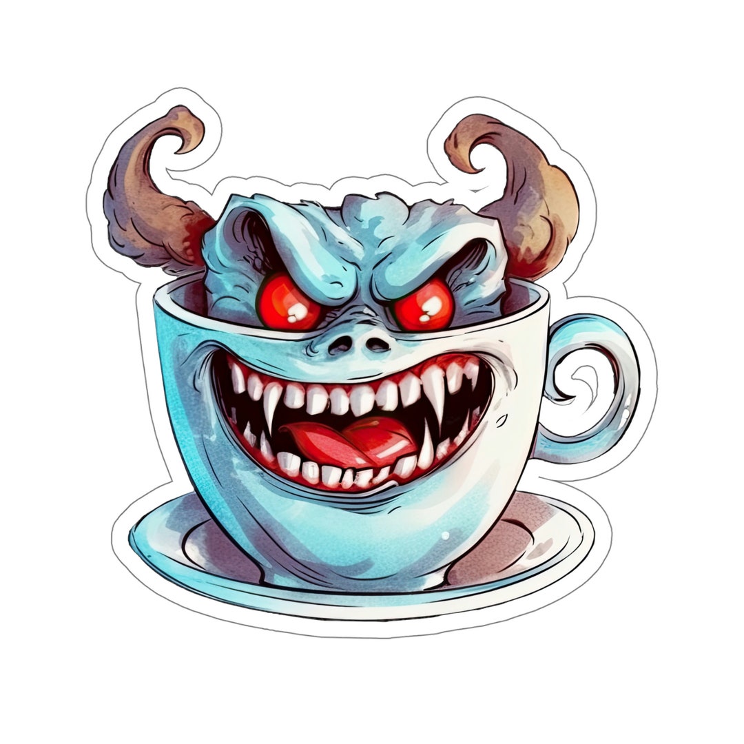 Coffee Cup Scary Sticker, Creepy Sticker, Horror Sticker, Gift for ...