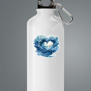 Bright Ocean Heart Sticker, Heart Wave Sticker, Ocean Love Sticker ...