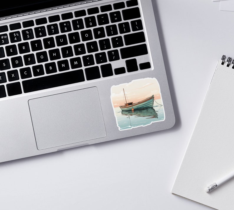 Rowboat on Lake Sticker, Watercolor Boat Sticker, Boat at Sunset ...