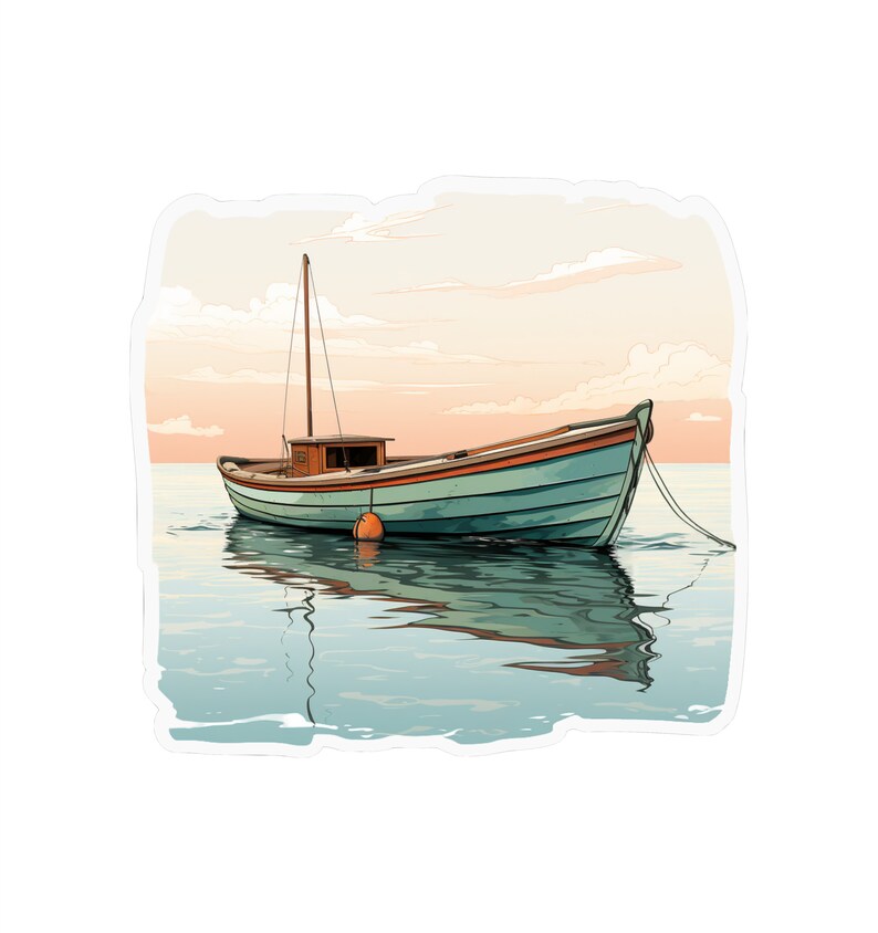 Rowboat on Lake Sticker, Watercolor Boat Sticker, Boat at Sunset ...