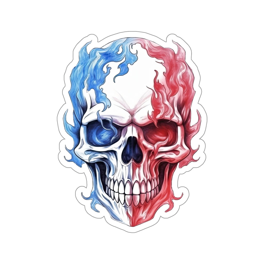 Skull Sticker, Red White and Blue Skull Sticker, Gothic Flames Sticker ...