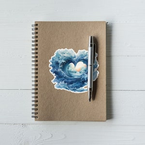 Bright Ocean Heart Sticker, Heart Wave Sticker, Ocean Love Sticker ...