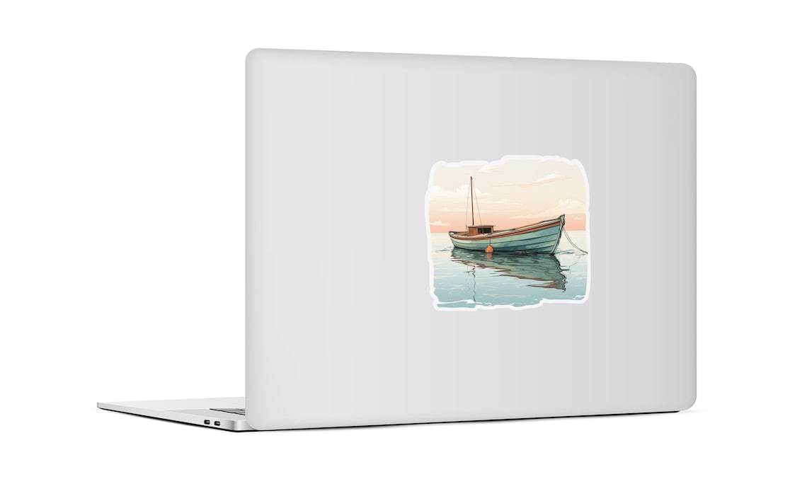 Rowboat on Lake Sticker, Watercolor Boat Sticker, Boat at Sunset ...