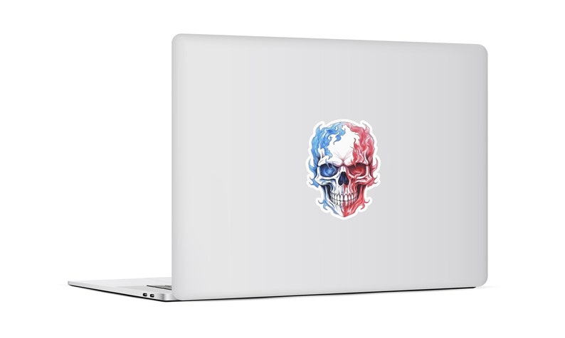 Skull Sticker, Red White and Blue Skull Sticker, Gothic Flames Sticker ...