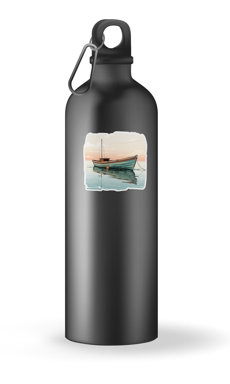 Rowboat on Lake Sticker, Watercolor Boat Sticker, Boat at Sunset ...