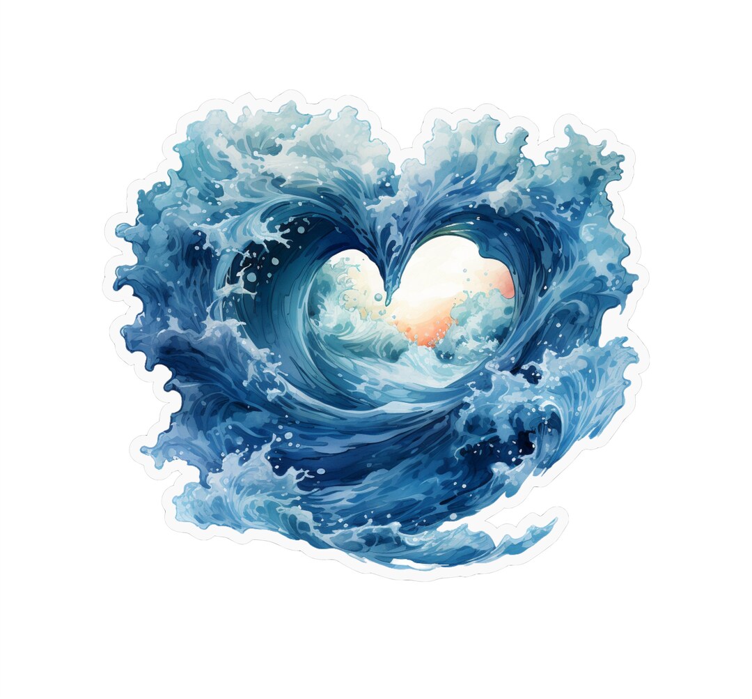 Bright Ocean Heart Sticker, Heart Wave Sticker, Ocean Love Sticker ...