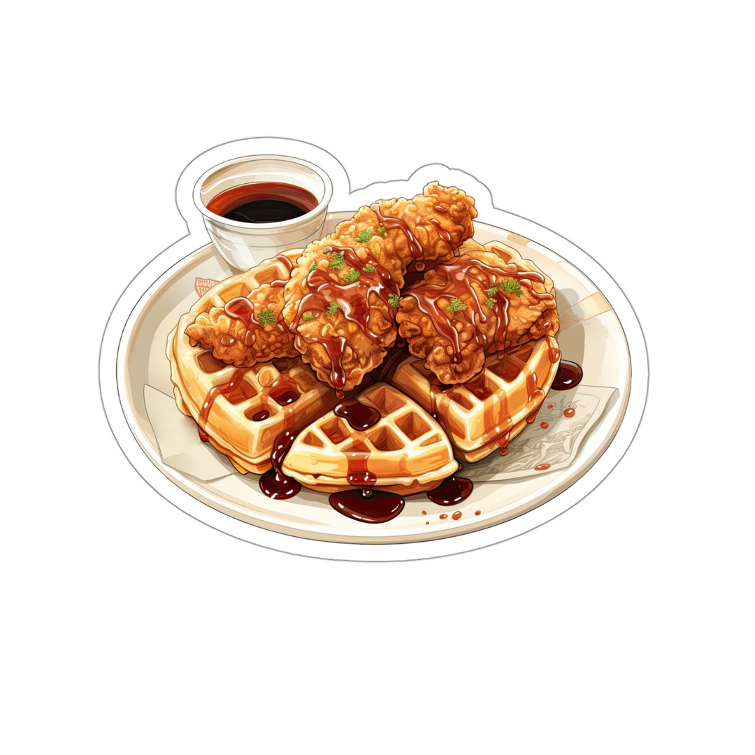 Plate of Chicken and Waffle Sticker, Food Sticker, Breakfast Sticker ...