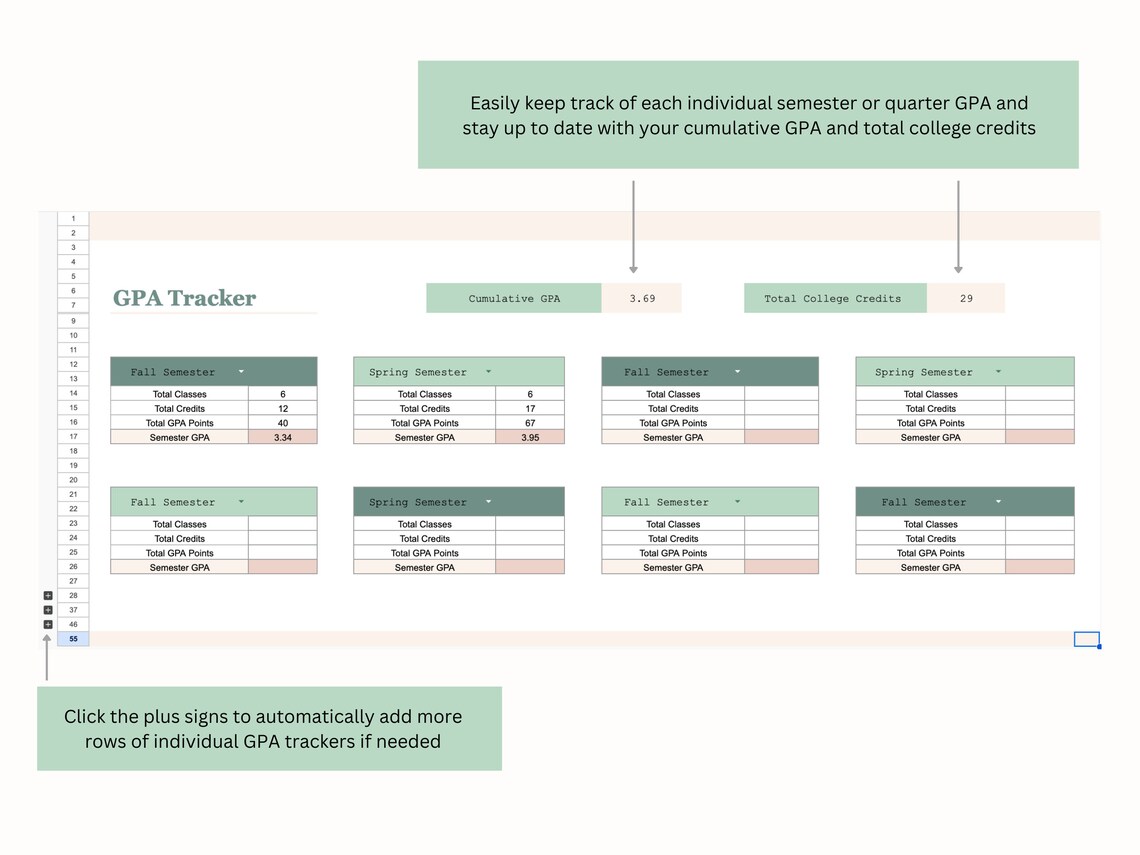 GPA Calculator for Google Sheets, Grade Tracker, Academic Planner ...