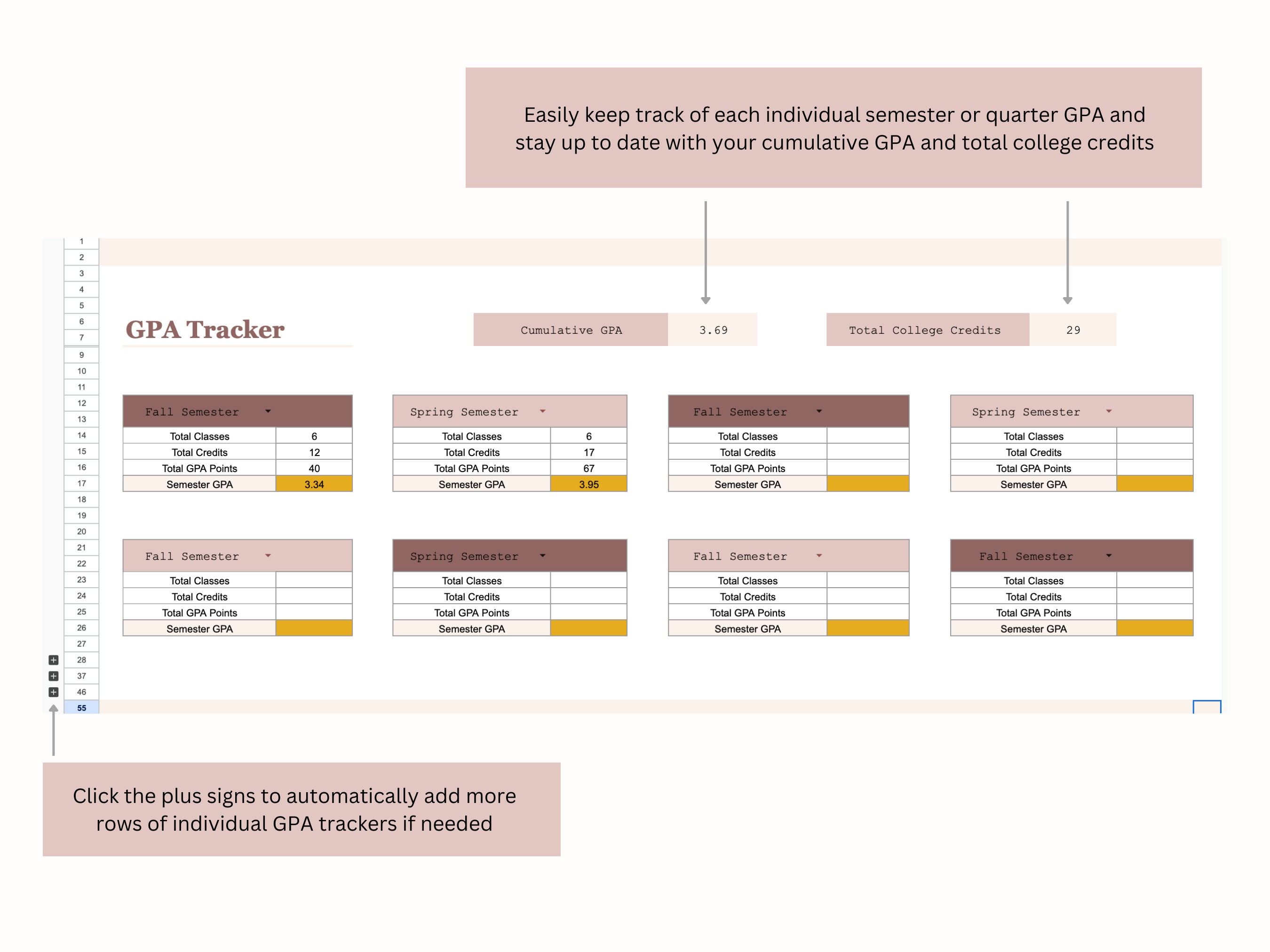 GPA Calculator for Google Sheets, Grade Tracker, Academic Planner ...