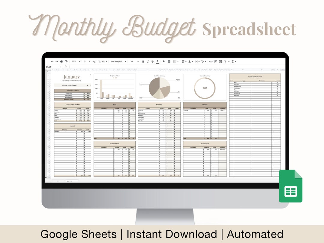 Monthly Budget Planner for Google Sheets, Budget Spreadsheet, Expense ...