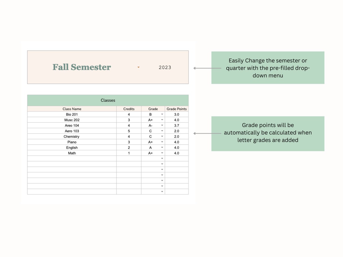 GPA Calculator for Google Sheets, Grade Tracker, Academic Planner ...