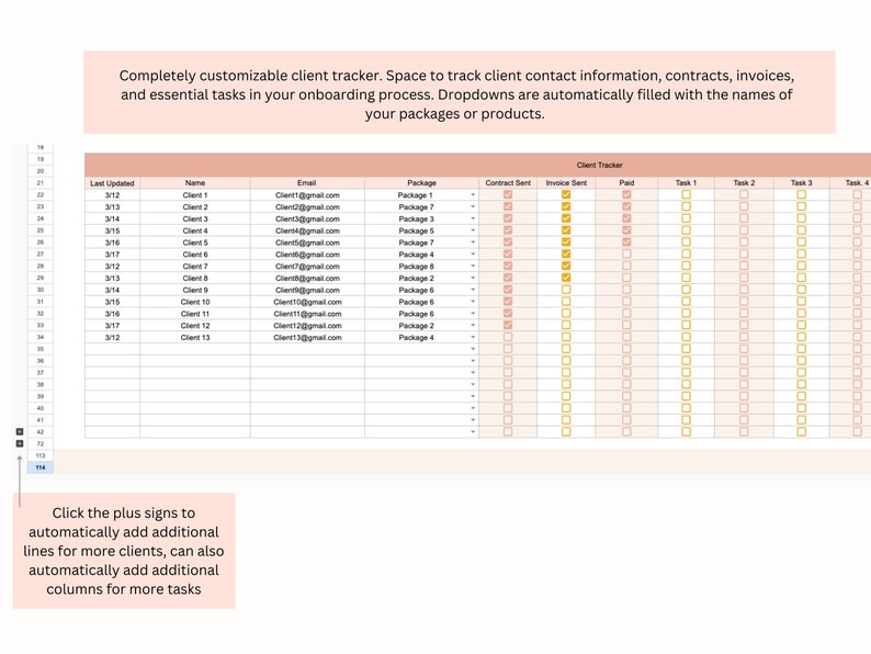 Client Onboarding Spreadsheet for Google Sheets, Client Tracker, Small ...