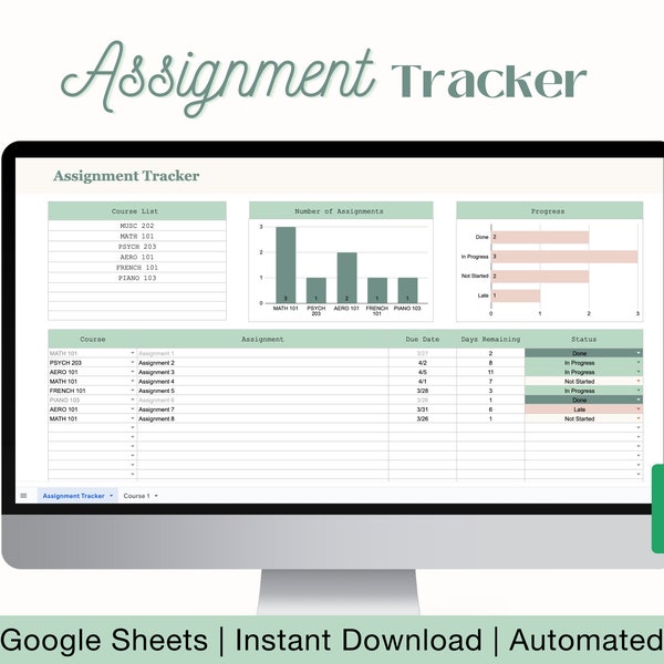 Assignment Tracker Excel - Etsy