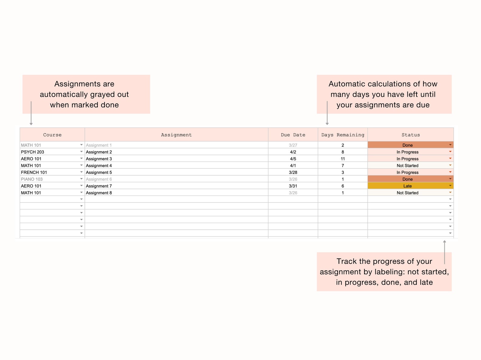 Assignment Tracker for Google Sheets, Student Planner, Academic Planner ...