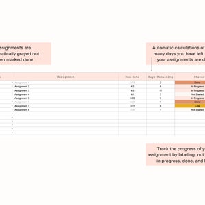Assignment Tracker for Google Sheets, Student Planner, Academic Planner ...