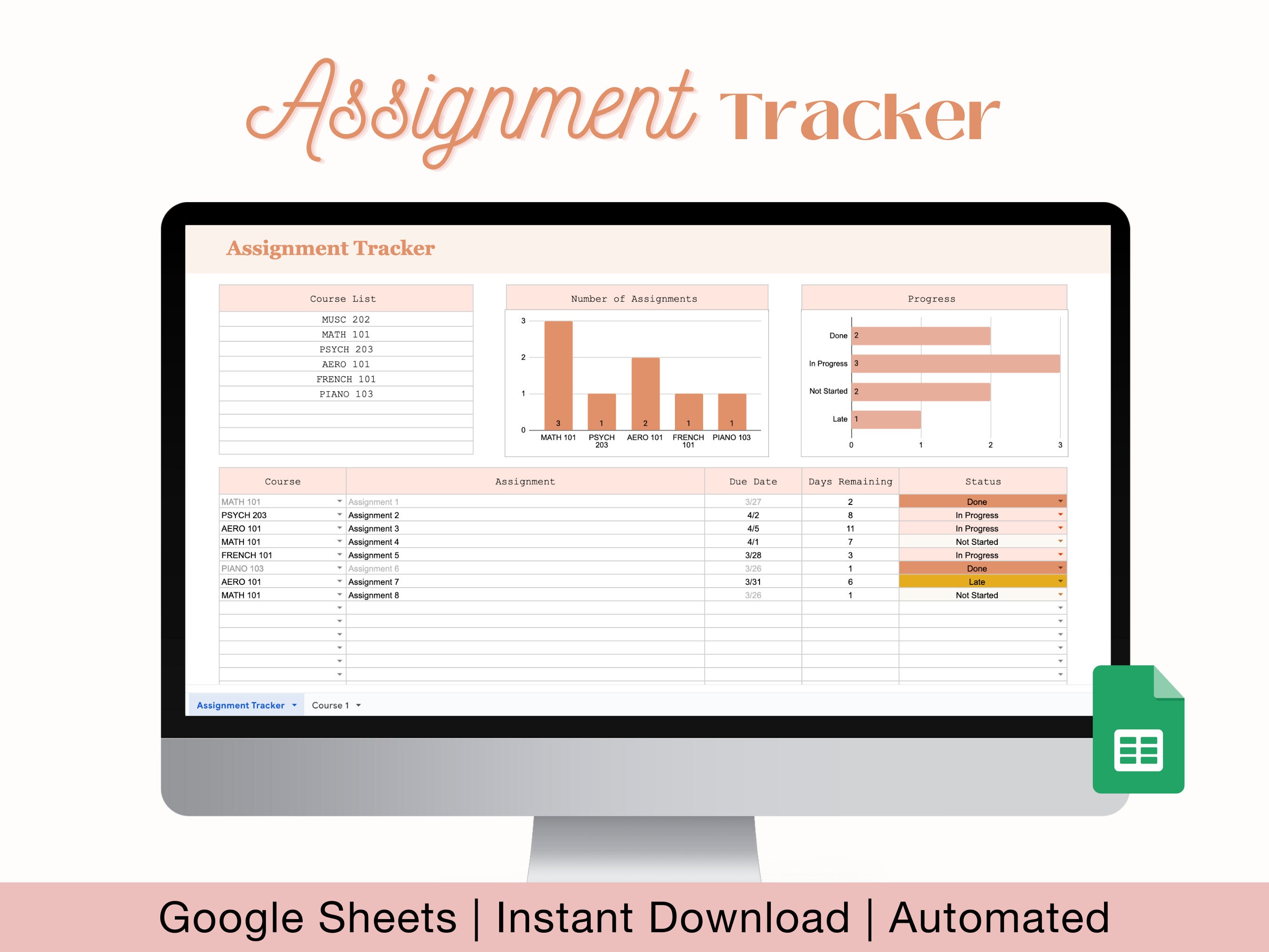 Assignment Tracker for Google Sheets, Student Planner, Academic Planner ...
