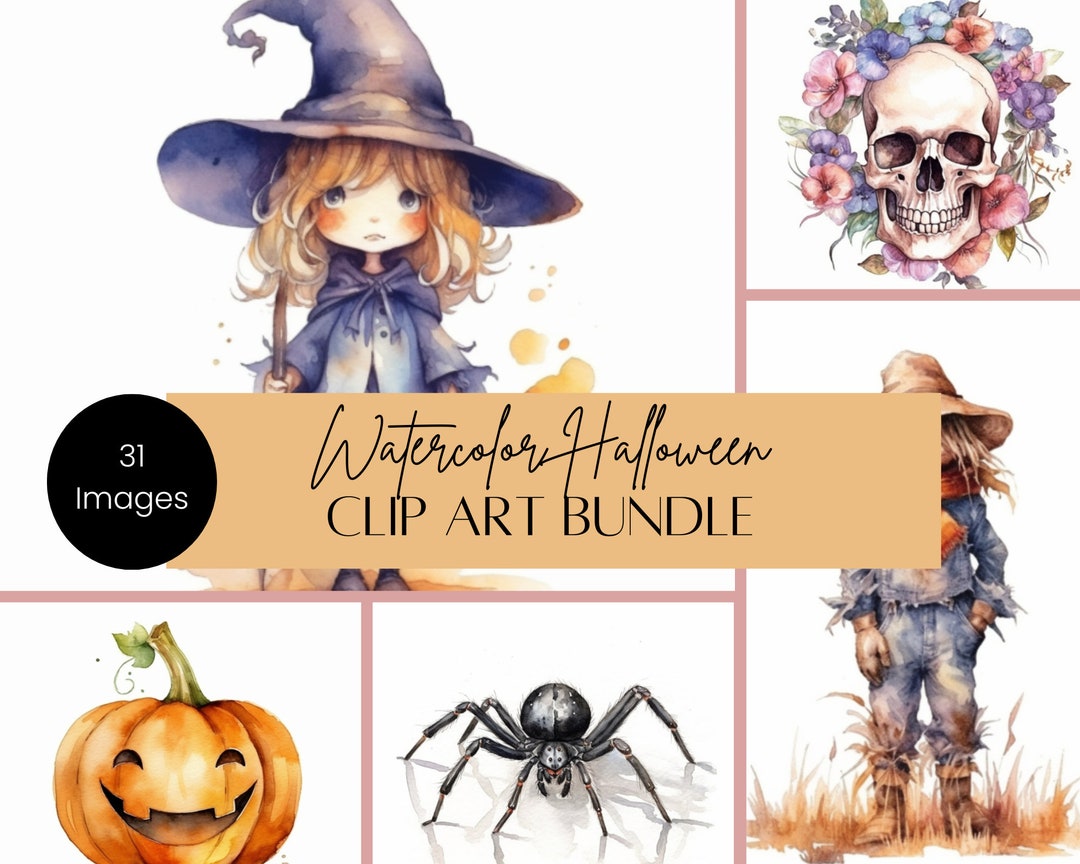 Watercolor Halloween Clip Art Bundle Digital Downloads Watercolor Clip ...