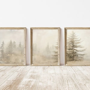Neutral Fir Tree Wall Art Triptych | Farmhouse Wall Decor | Forest Wall ...