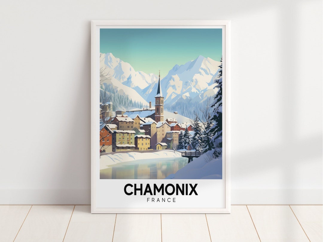 Chamonix Ski Resort Travel Poster | Mountain Wall Art | Cabin Decor ...