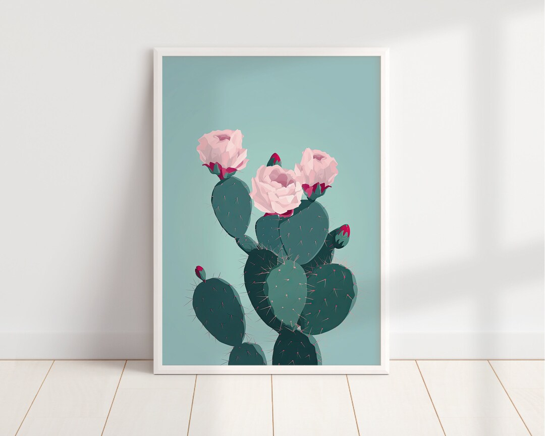 Pastel Blue Boho Cactus Wall Art Print | Colorful Minimalist Cactus ...