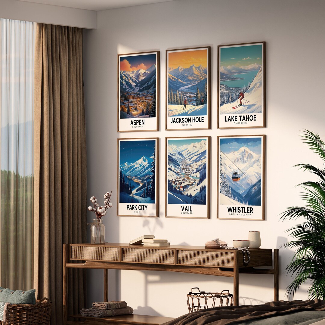 6 Retro North American Ski Resort Travel Posters | Mountain Wall Art ...