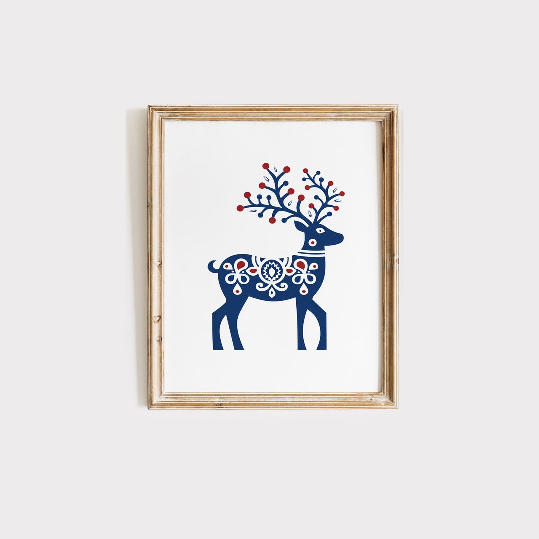Scandi Reindeer Christmas Art Print Scandinavian Wall Art - Etsy
