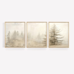 Neutral Fir Tree Wall Art Triptych | Farmhouse Wall Decor | Forest Wall ...