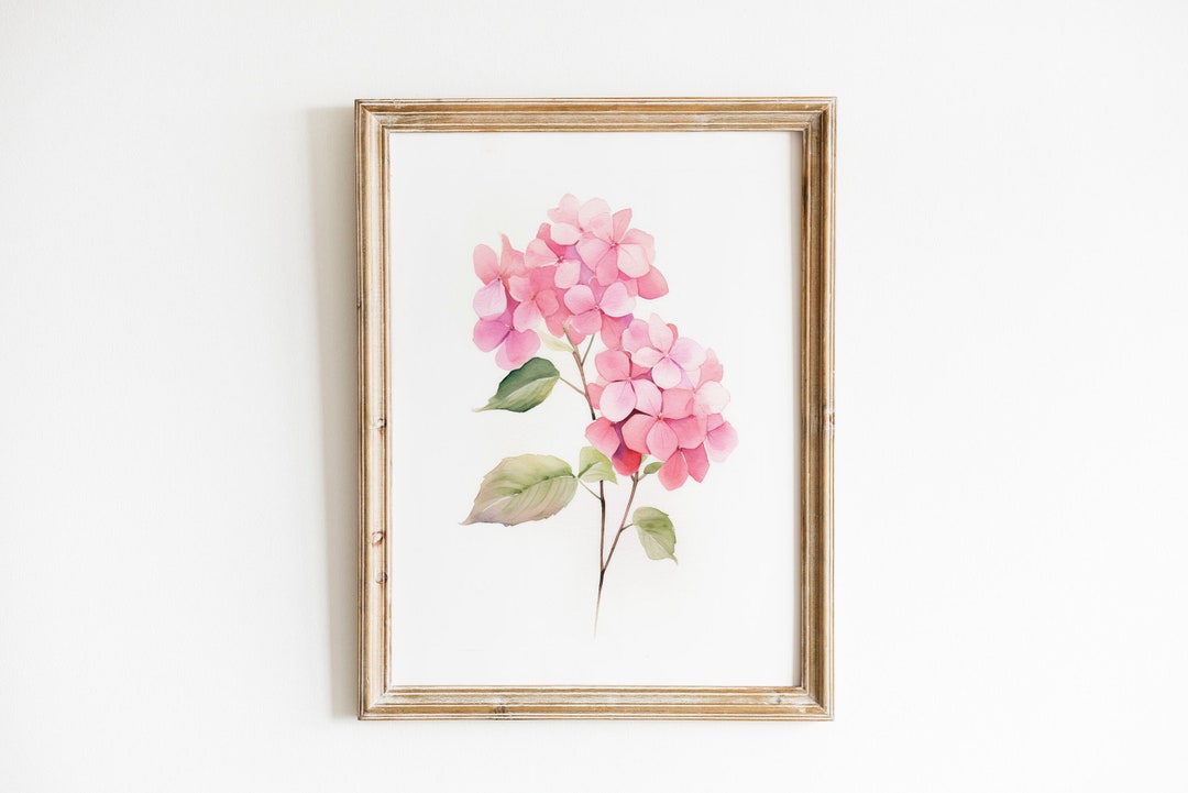 Pink Hydrangea Watercolor Print | Minimalist Botanical Wall Art ...