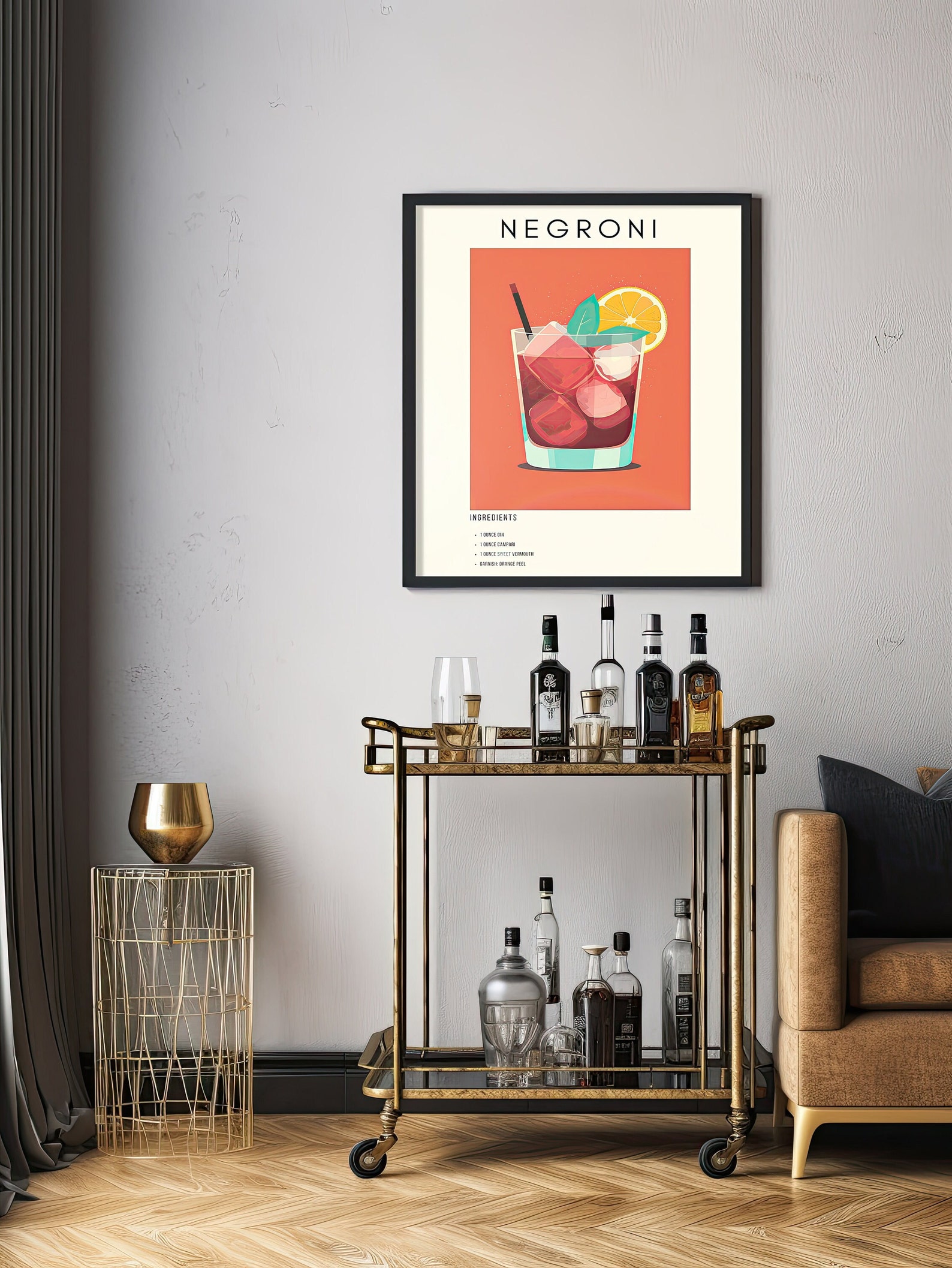 Negroni Cocktail Print Red Minimalist Retro Digital Art - Etsy