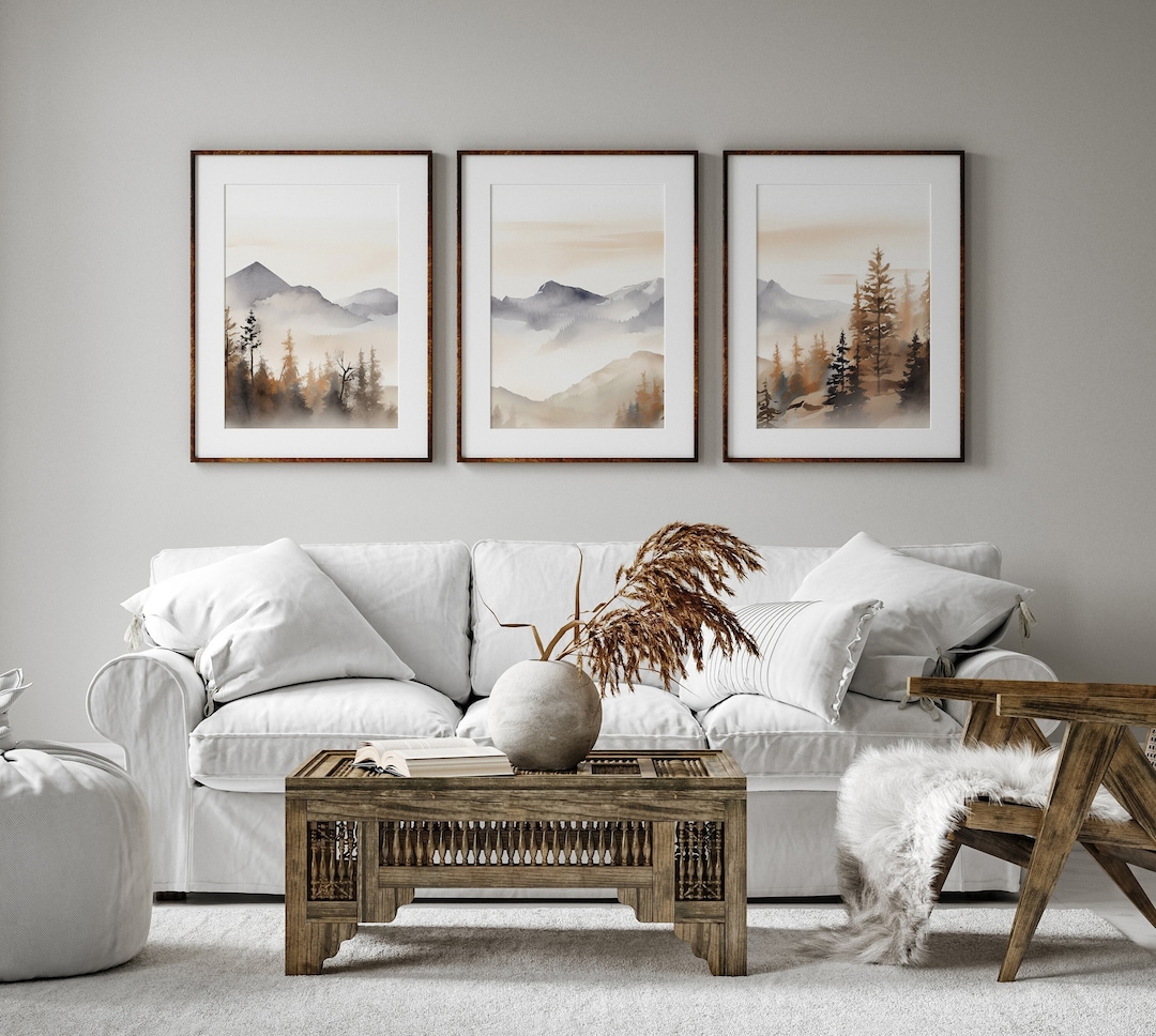 Neutral Berg Wand Kunst Triptychon Abstrakte Moderne Wand-Dekor Natur ...