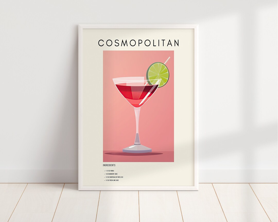 Cosmopolitan Cocktail Print | Classic Cocktail Wall Art | Minimalist ...