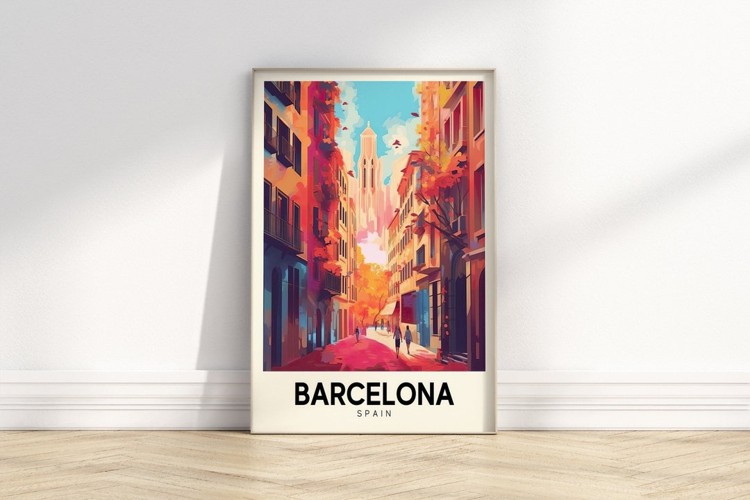 Retro Barcelona Travel Poster | Vintage City Art | Colorful Travel ...