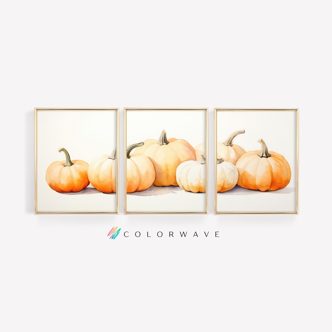 Halloween Pumpkin Wall Art Triptych | Fall Wall Art | Halloween Decor ...