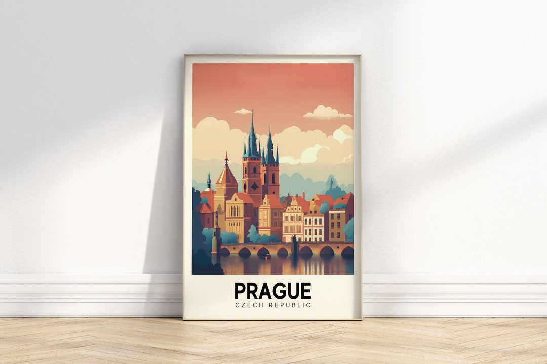 Retro Prague Travel Poster | Vintage City Art | Colorful Travel Print ...