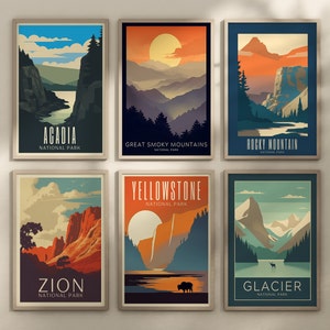 Set of 6 Vintage National Park Posters | Retro Vintage National Park ...