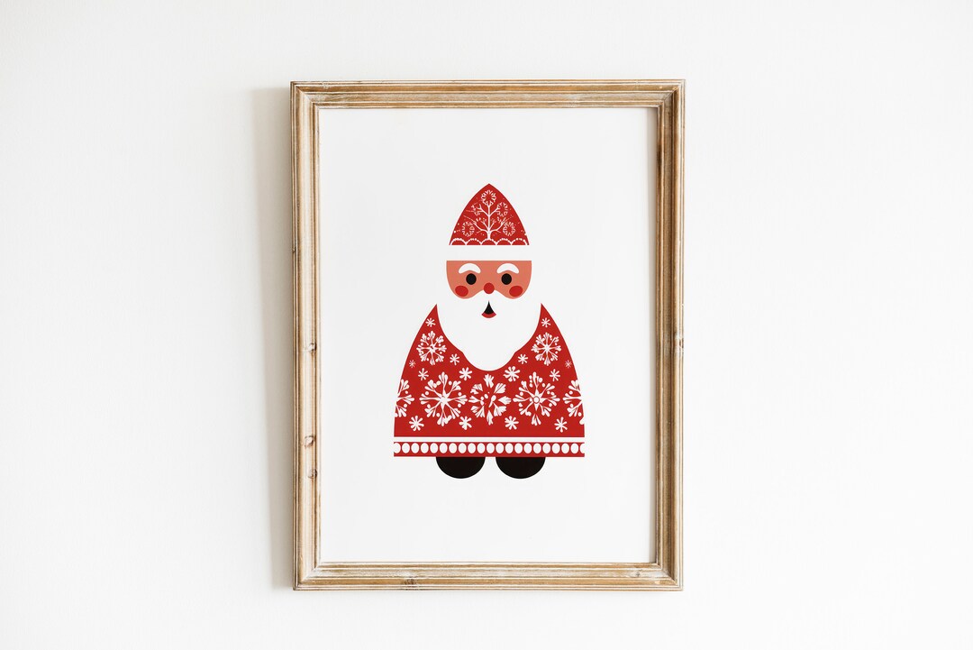 Scandi Folk Santa Christmas Print | Scandinavian Wall Art | Nordic ...