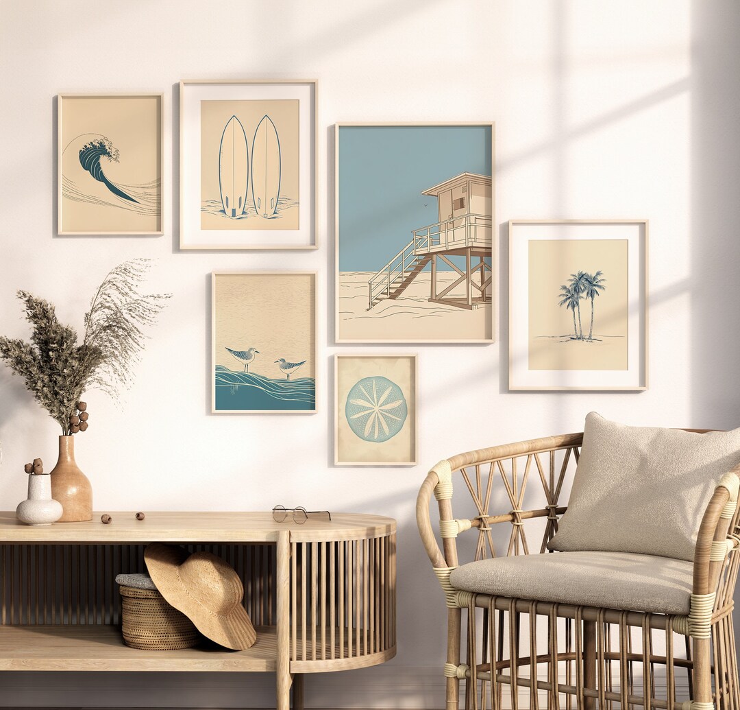 Set of 6 Beach Wall Art Prints | Vintage Beach Decor | Minimalist Beach ...