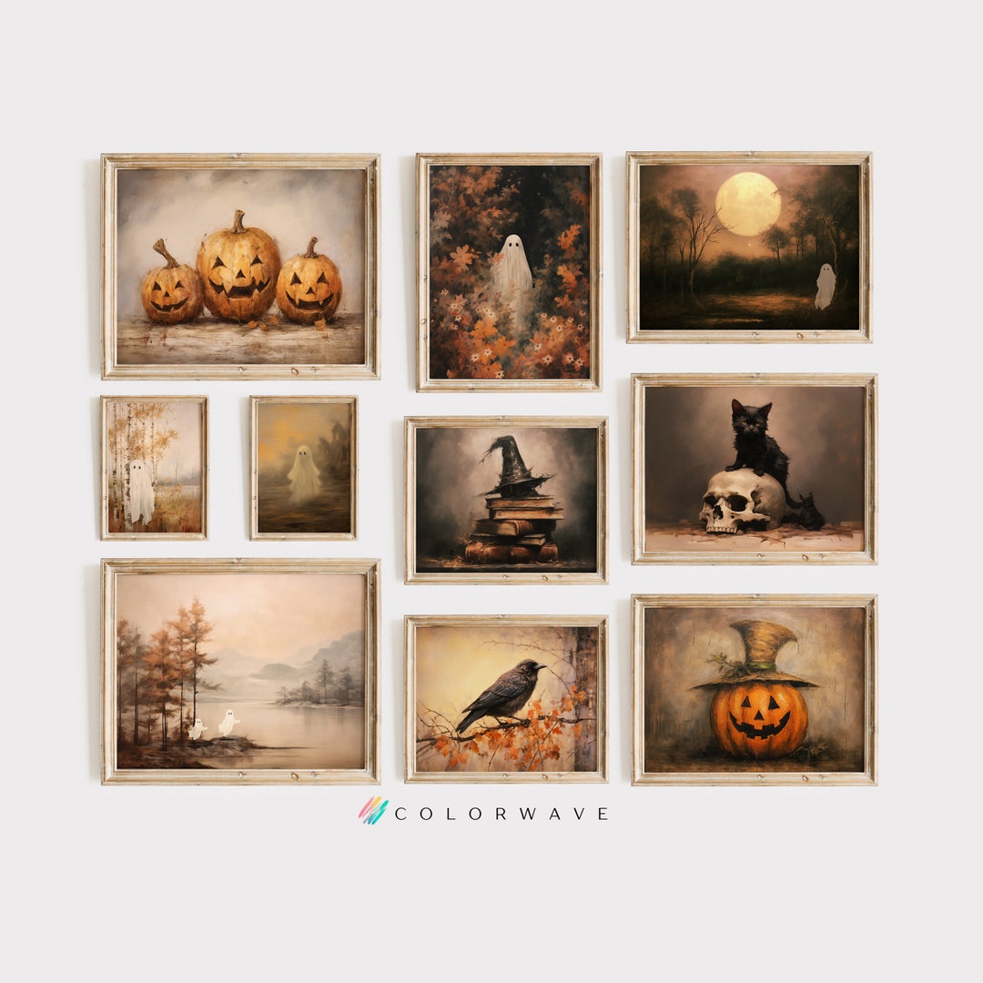 10 Rustic Vintage Halloween Prints | Pumpkin Wall Art | Spooky Ghost ...