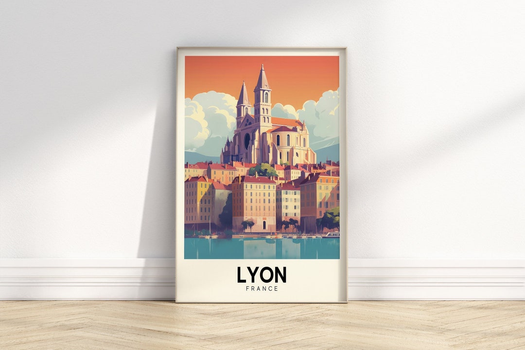 Retro Lyon Travel Poster Vintage City Art Colorful Travel Print City ...