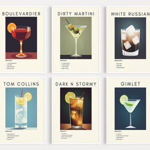24 Classic Cocktail Retro Posters | Minimalist Wall Art | Bar Cart ...